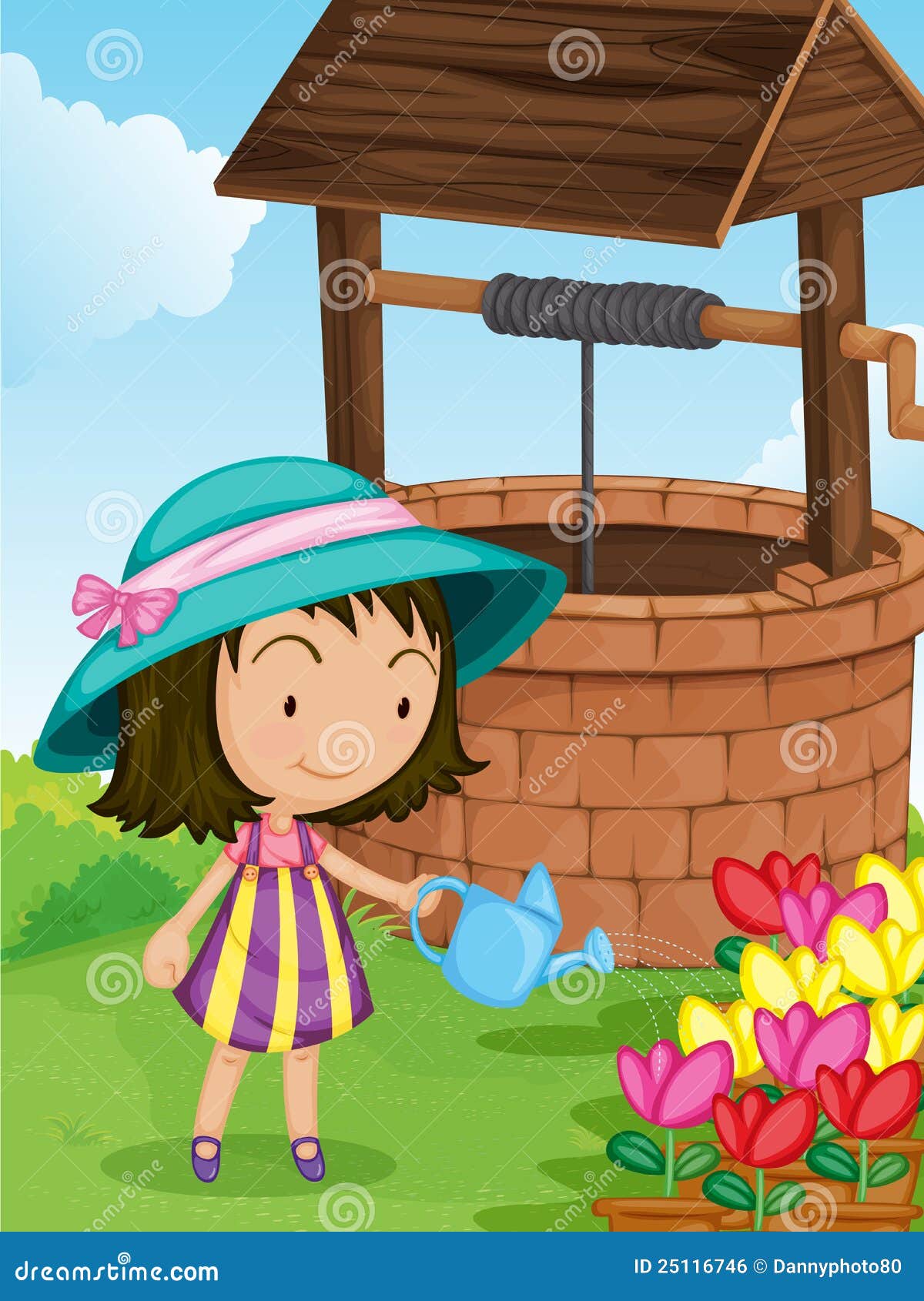 Girl by the well stock vector. Illustration of small - 25116746