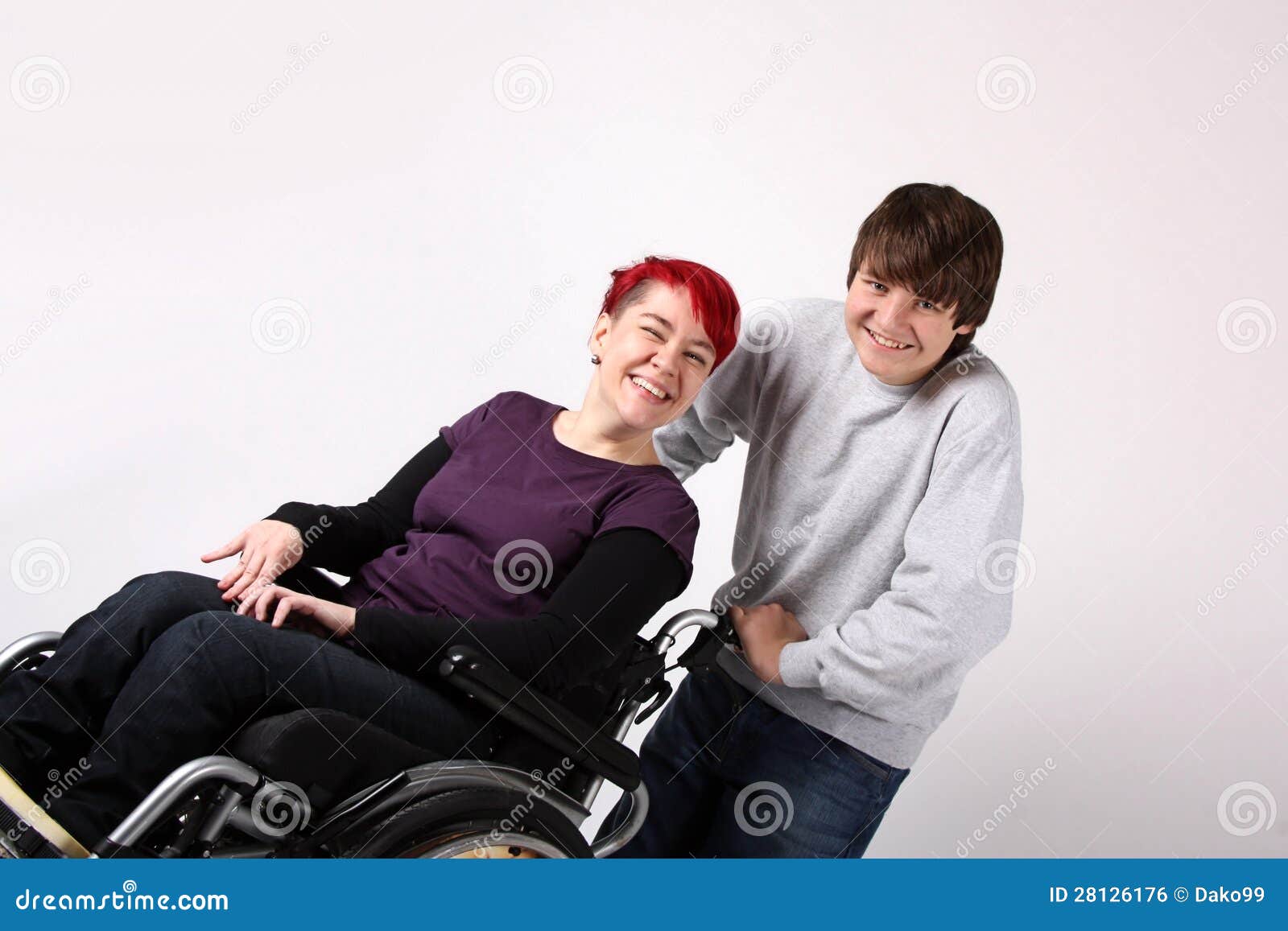 Girl in Wheelchair with Helper Stock Photo - Image of smiling, handicap ...