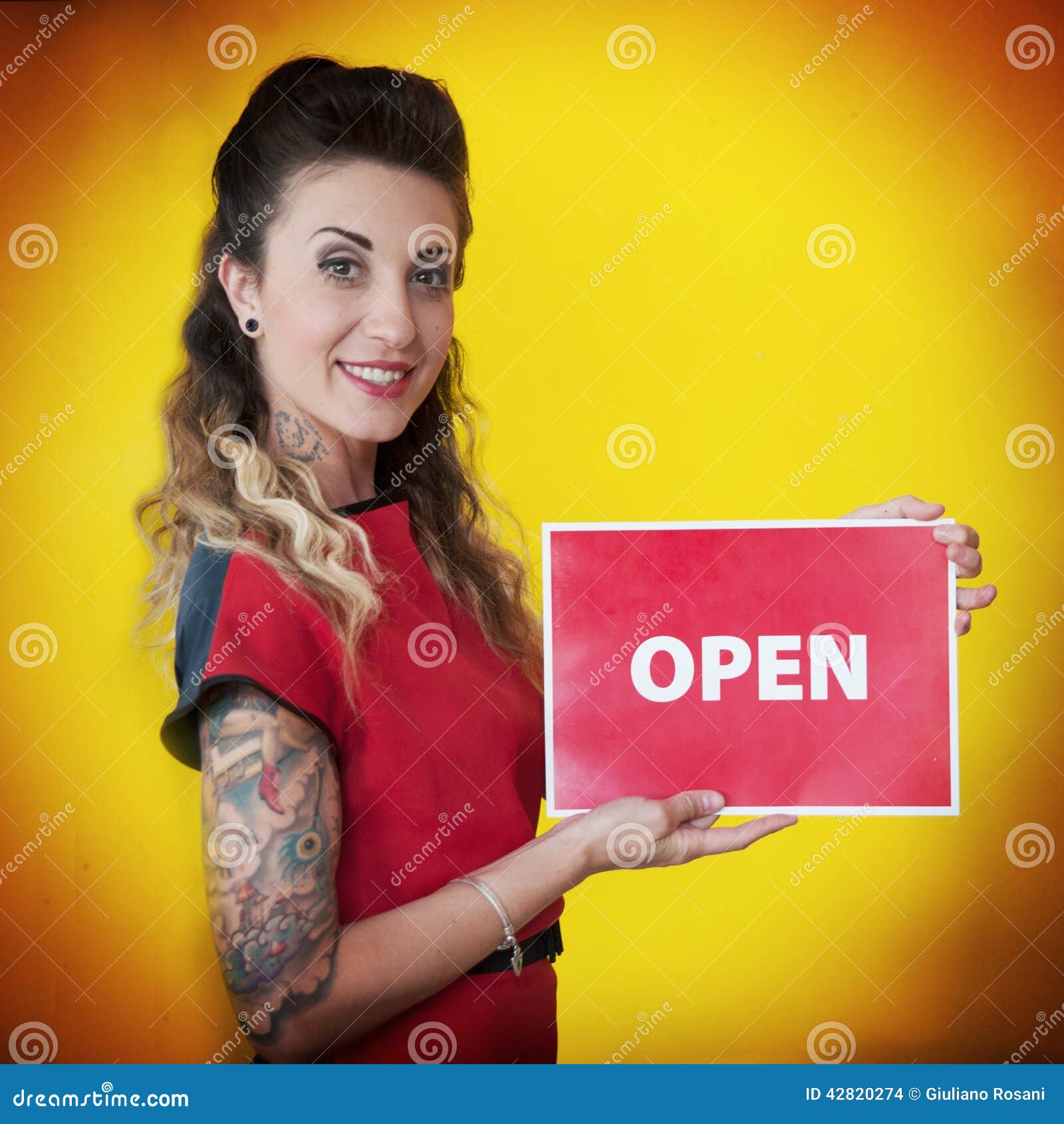 Girl whit a sign stock photo. Image of smile, hair, sign - 42820274