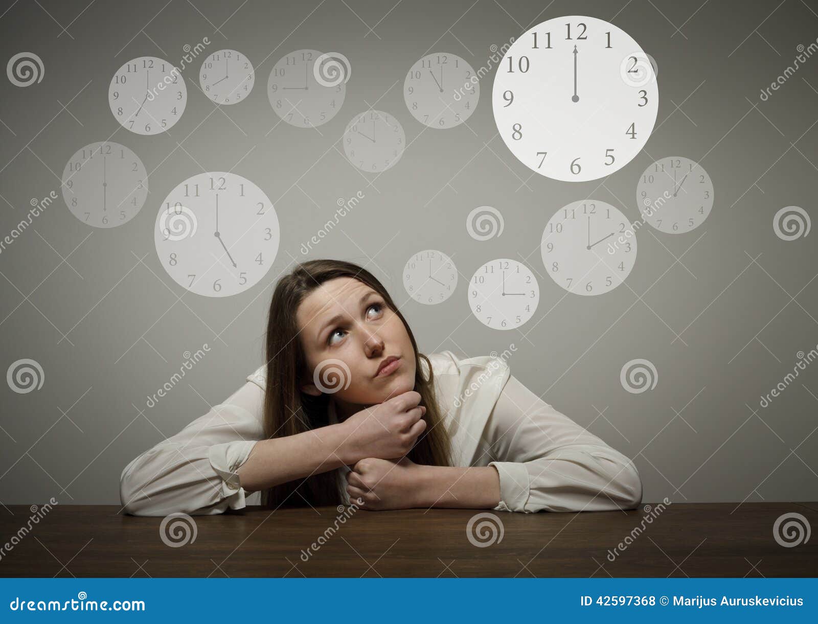 Girl in white and clock stock photo. Image of late, person - 42597368