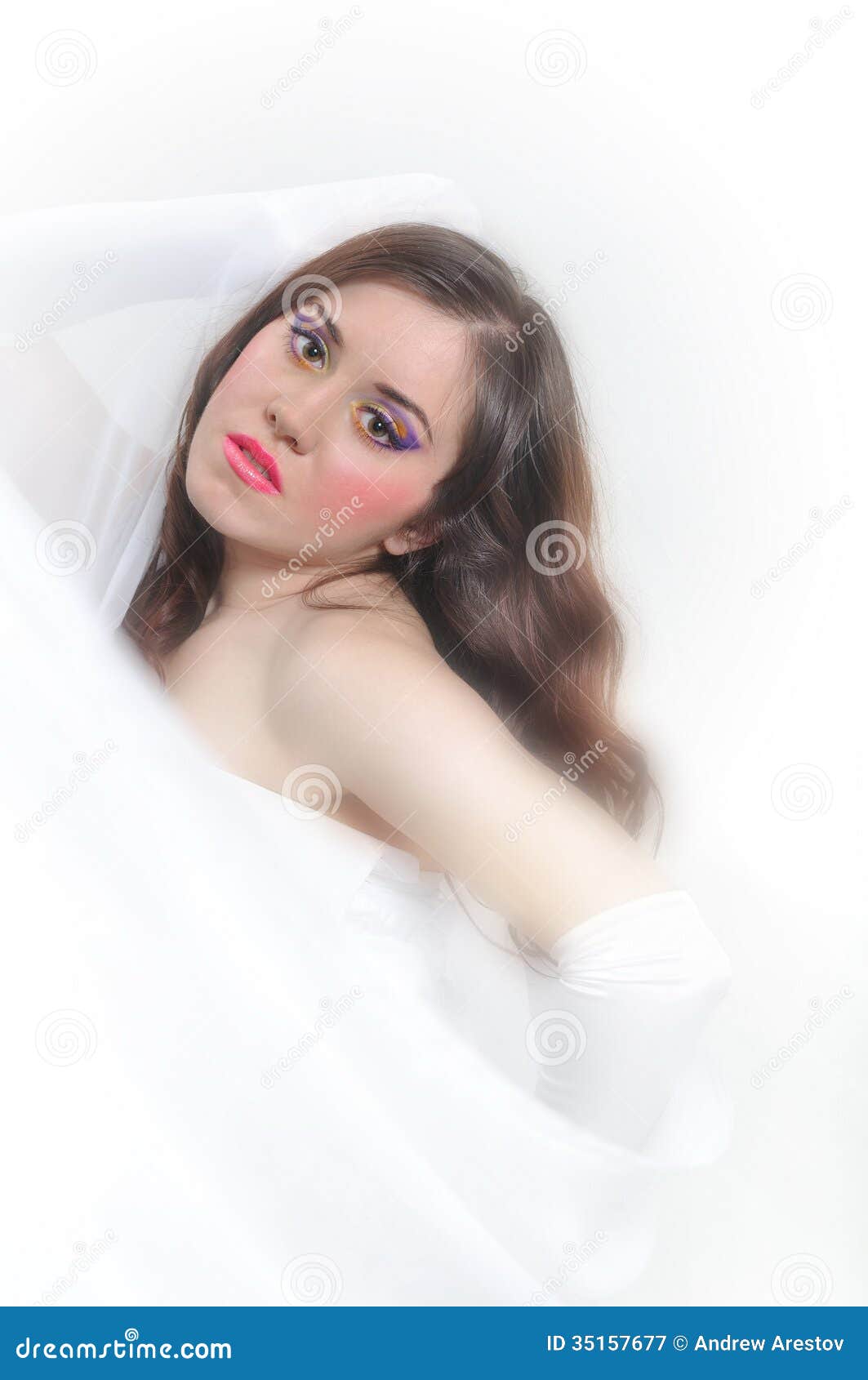 Girl in a white cloth stock image. Image of eyeshadow - 35157677