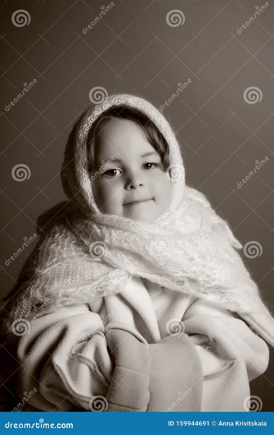 Girl in a White Coat, White Scarf Stock Image - Image of creativity ...