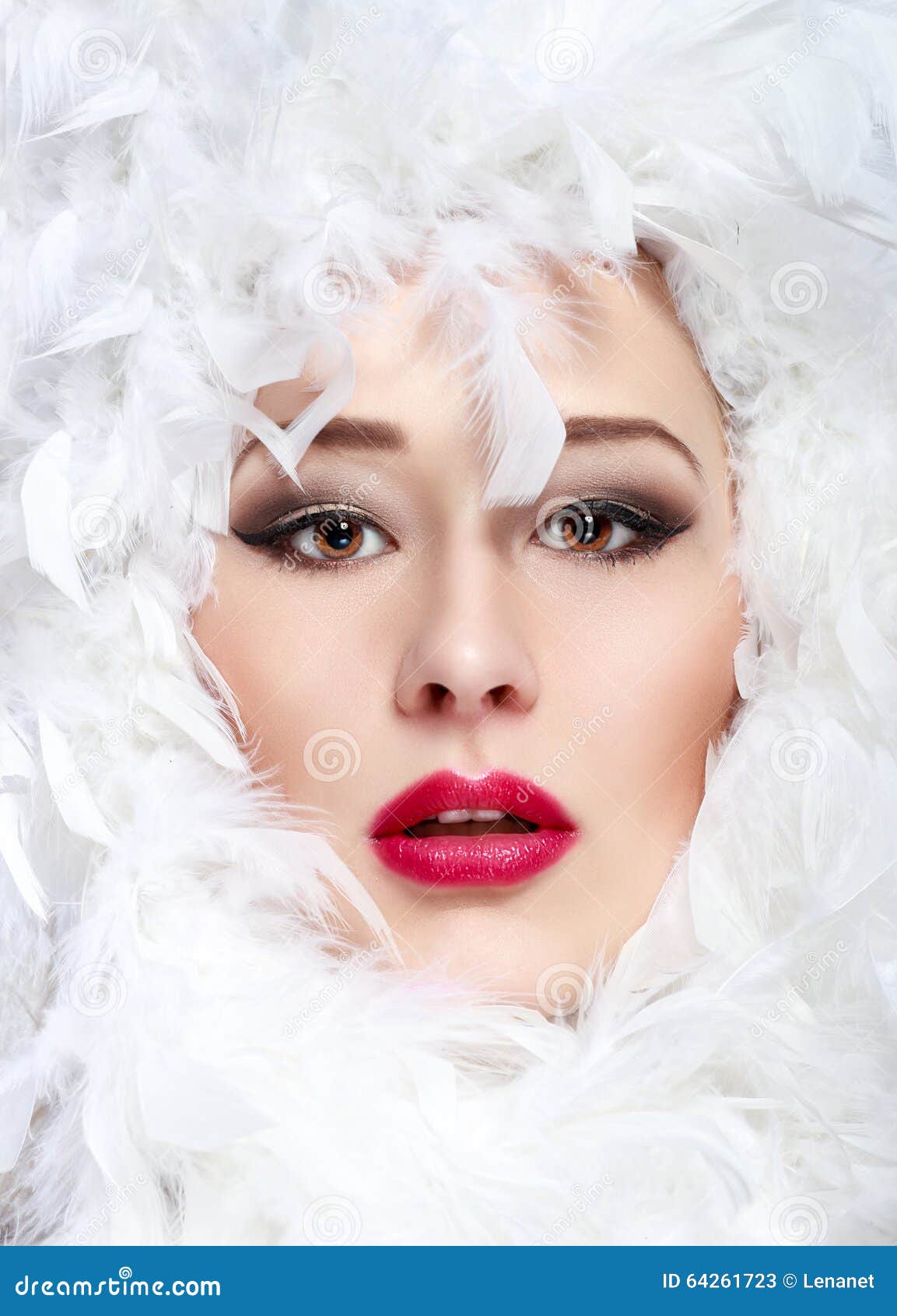 Girl in white feathers stock image. Image of holiday - 64261723