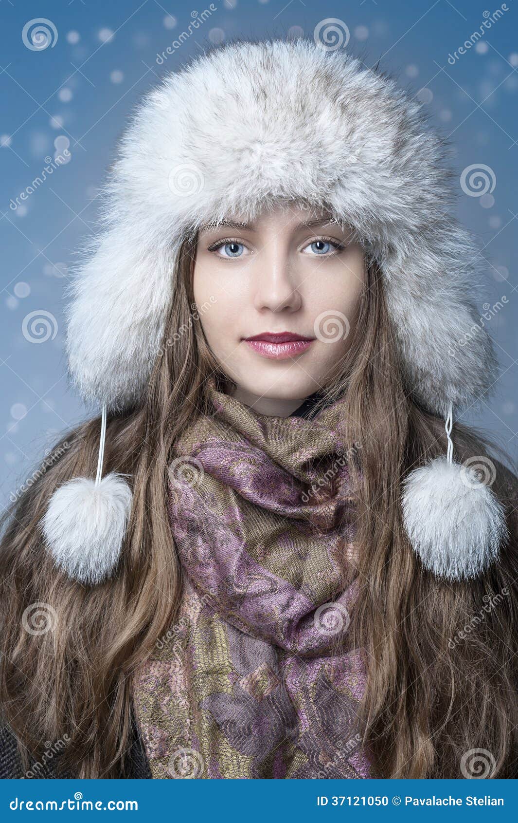 Girl with a White Hat Happy in the Snow Stock Photo - Image of frost ...