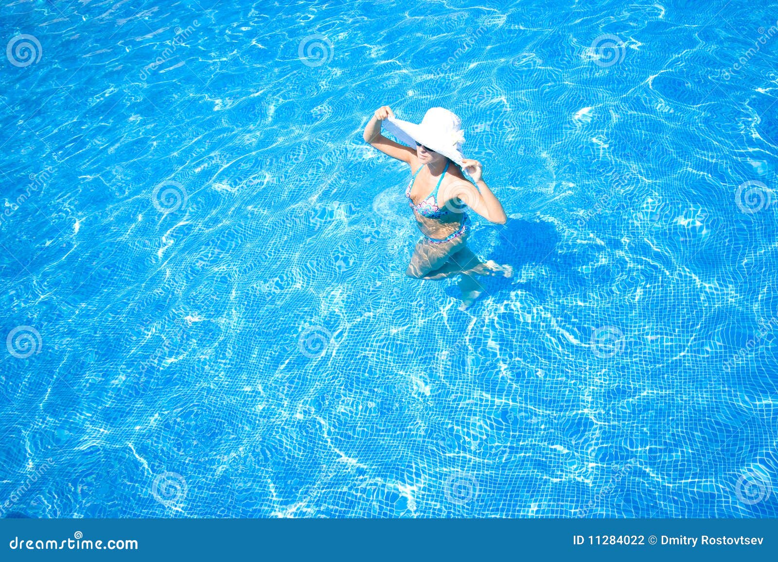 Girl, White Hat and Swimming Pool Stock Photo - Image of sunlight ...