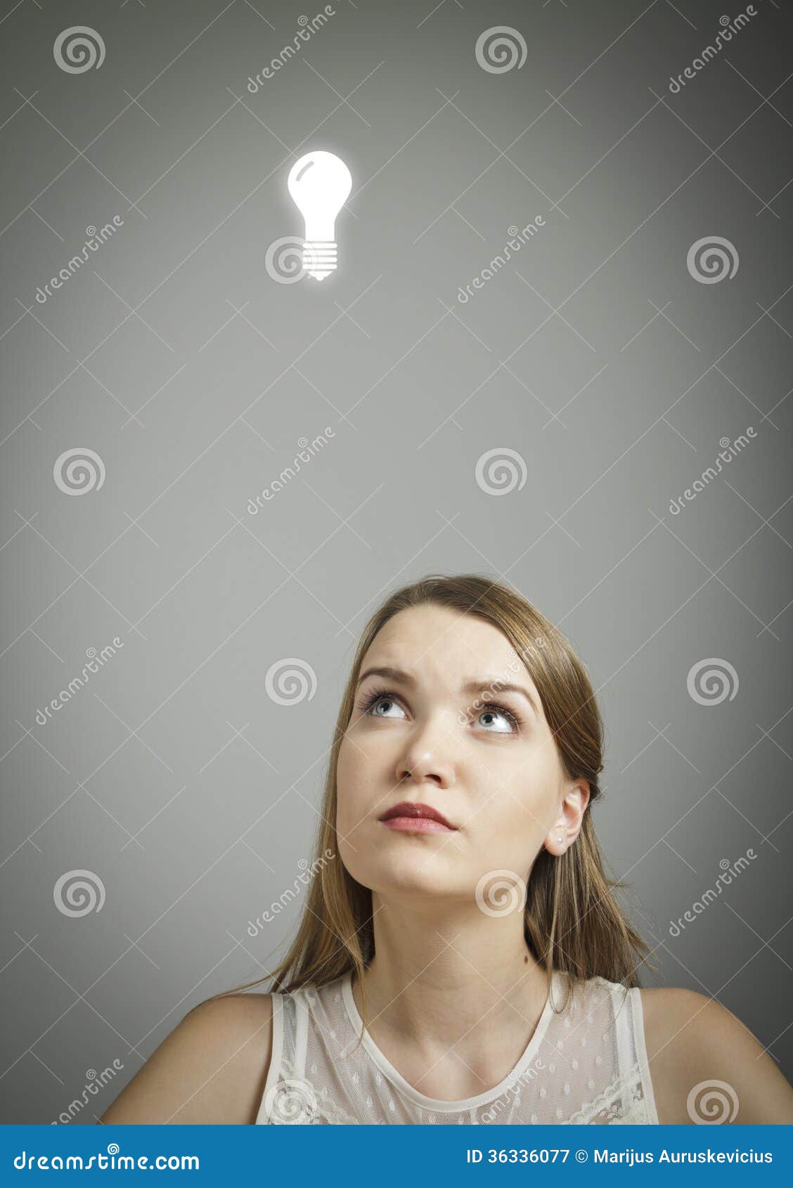 Girl in White and Light Bulb Stock Image - Image of reasoning, lamp ...