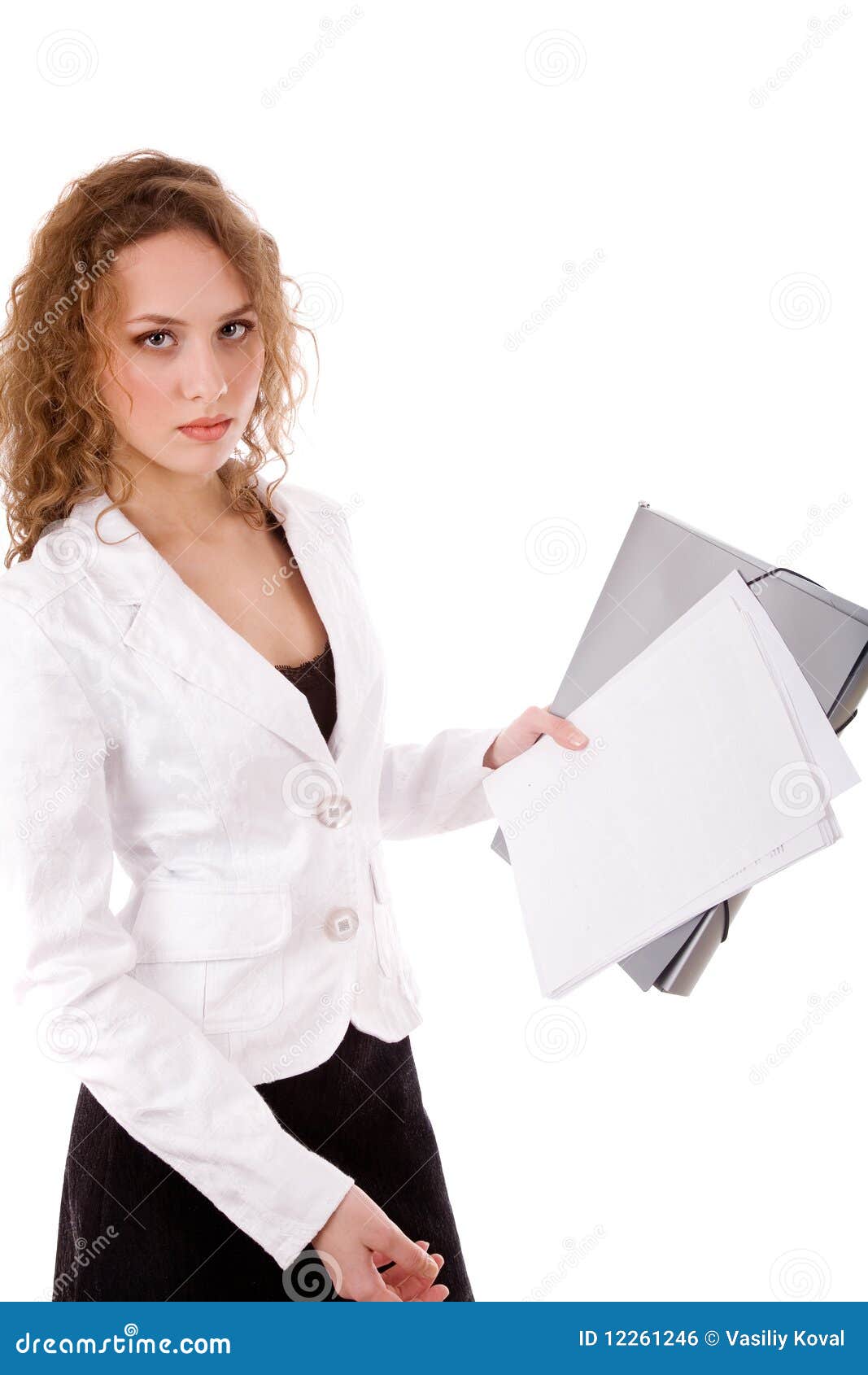 Girl with white paper stock photo. Image of business - 12261246