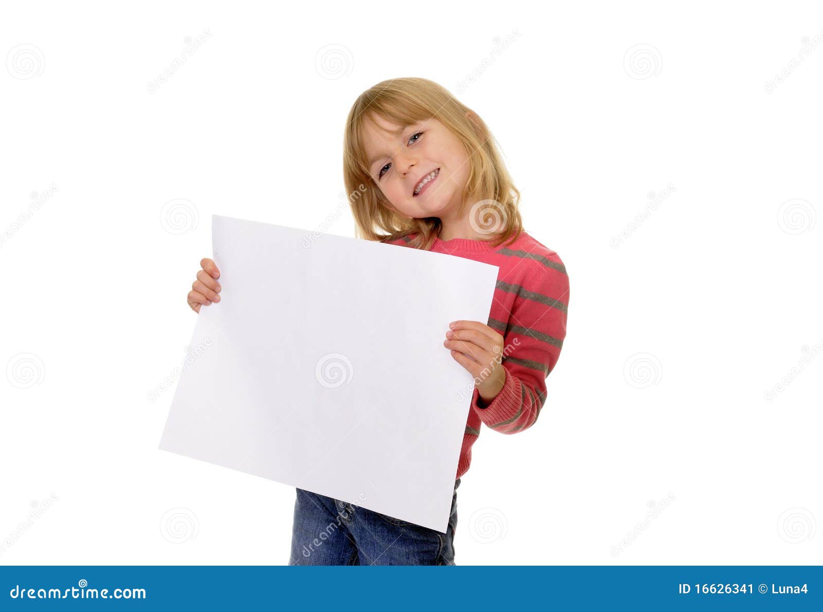 Girl with white paper stock image. Image of school, empty - 16626341