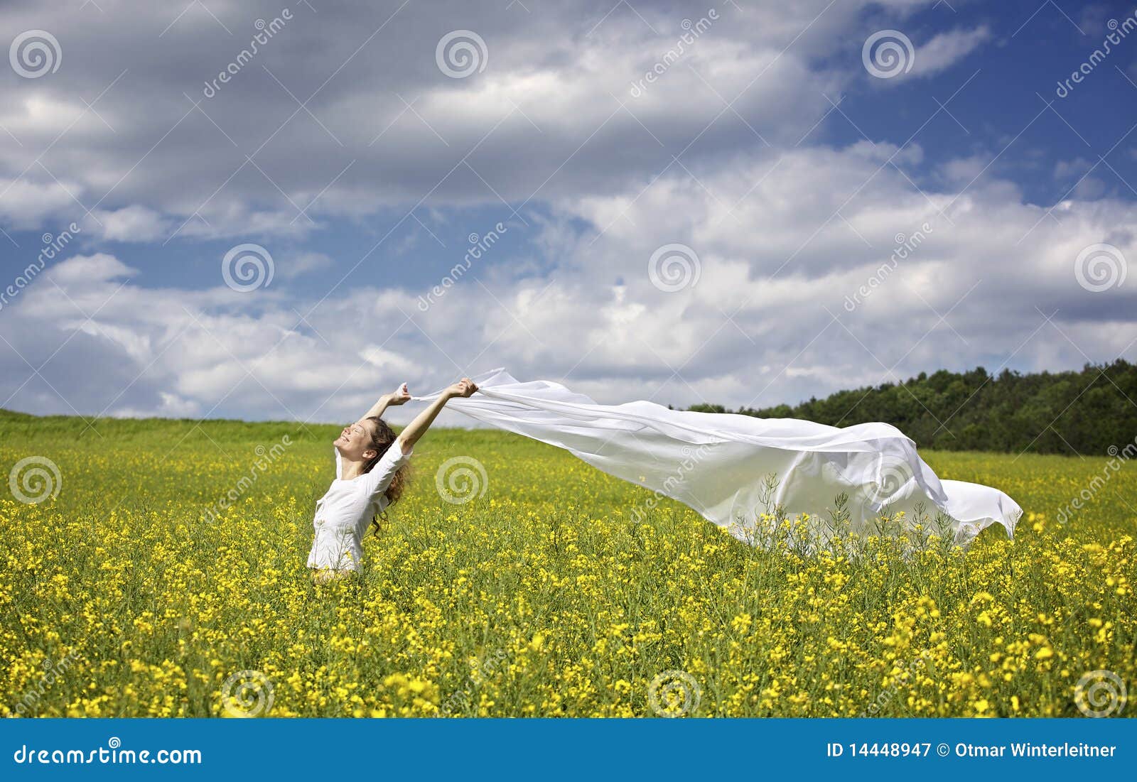 Girl with White Piece of Cloth in Wind Stock Image - Image of ...