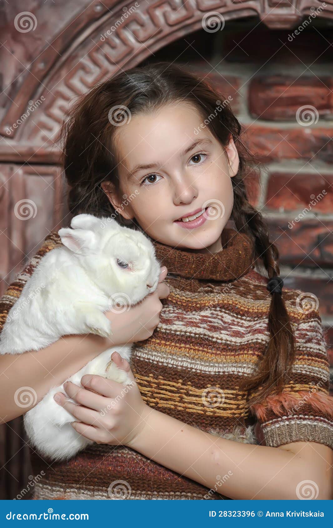 Girl with white rabbit stock photo. Image of happy, girl - 28323396