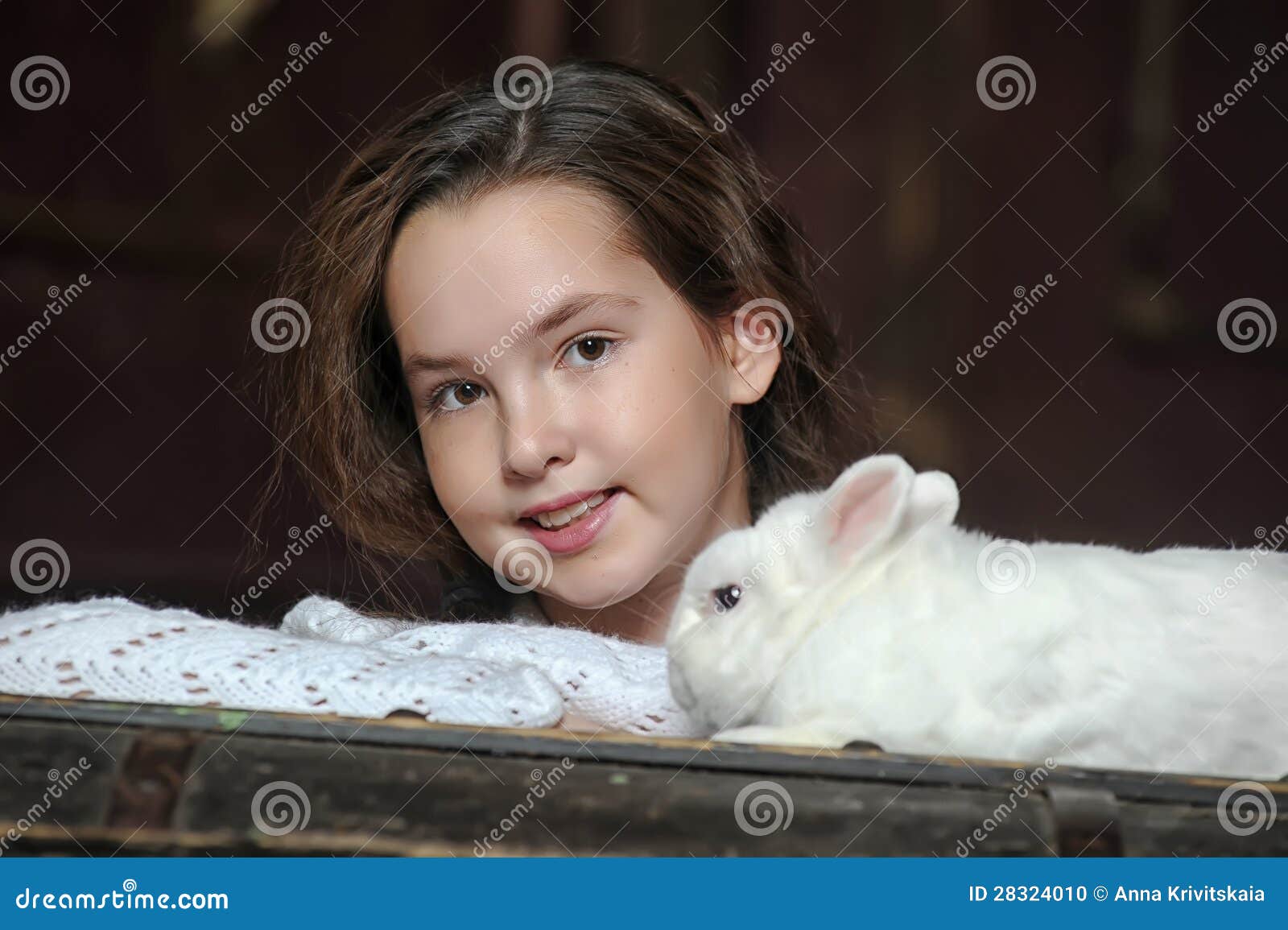 Girl with white rabbit stock photo. Image of casual, cheerful - 28324010
