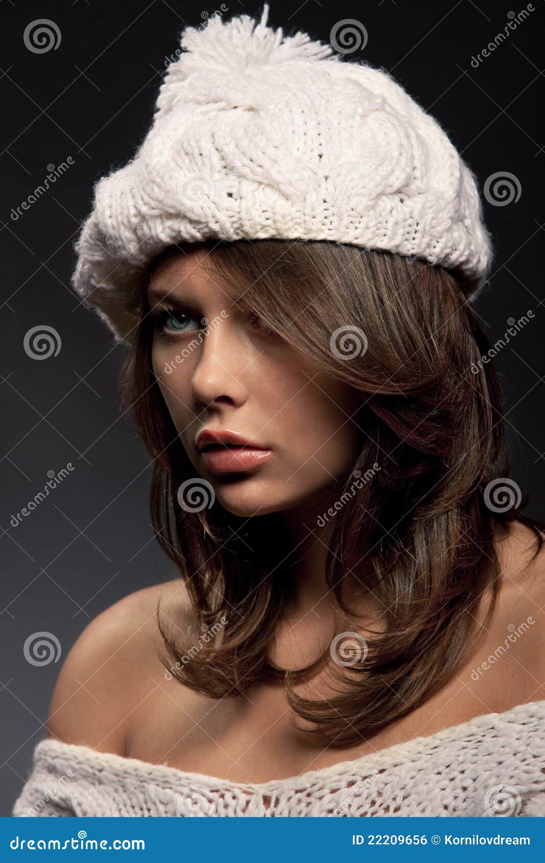 Girl in white wool and cap stock photo. Image of seasonal - 22209656