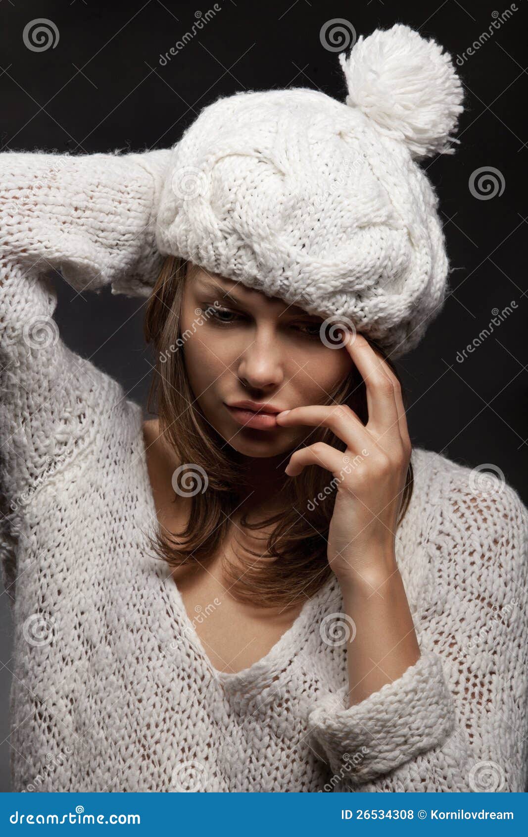 Girl in white wool and cap stock photo. Image of sensuality - 26534308