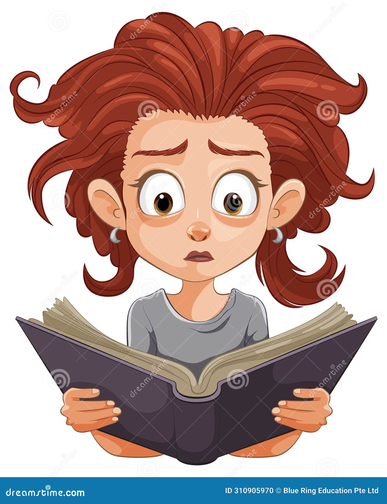 Girl with Wide Eyes Reading a Book Stock Vector - Illustration of hobby ...