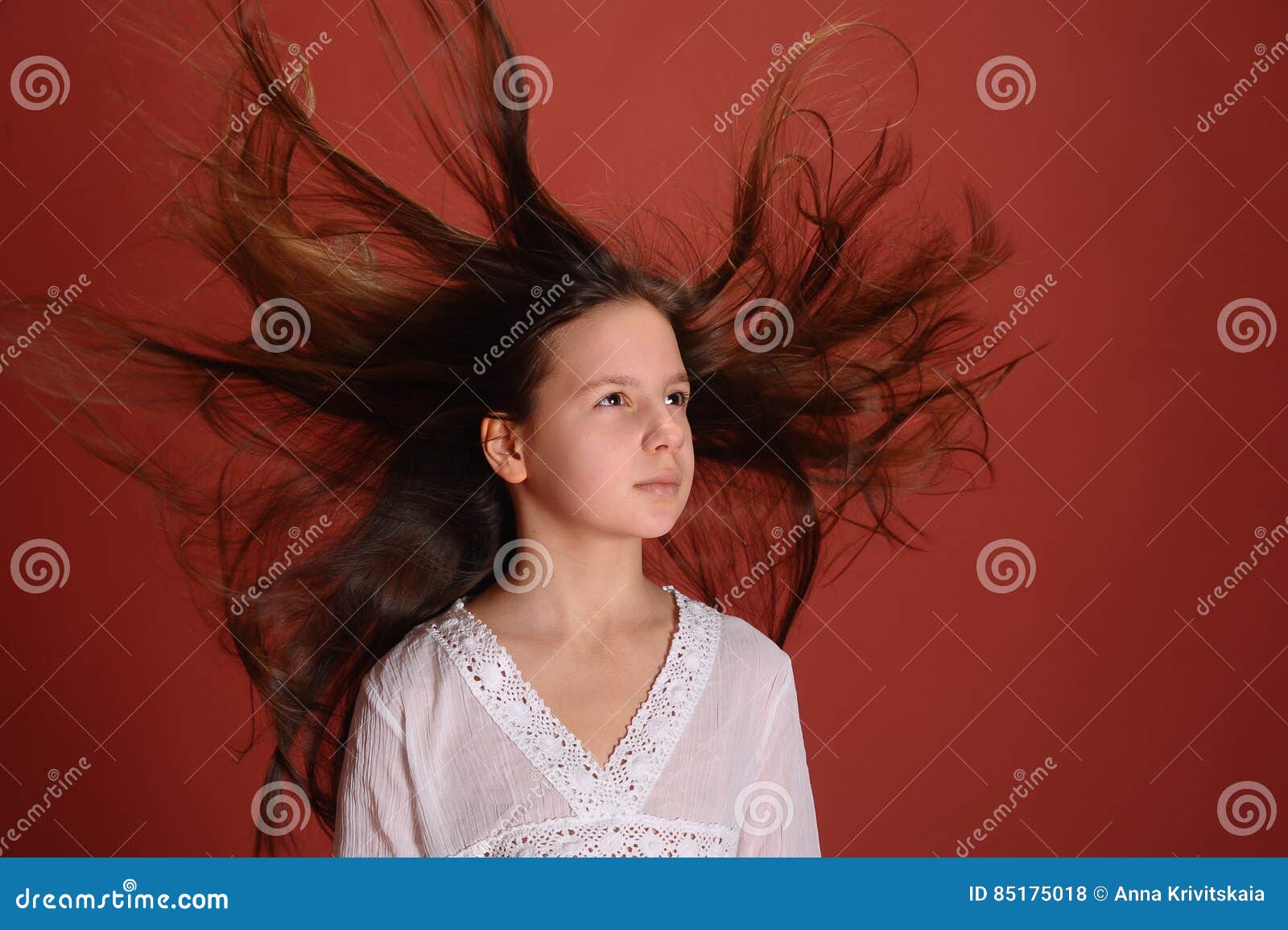 Girl in the Wind Flying Hair Stock Photo - Image of caucasian, color ...