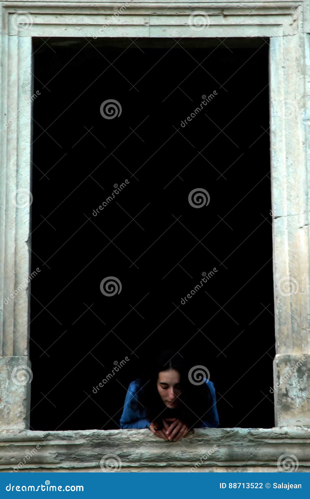 Girl in the Window Looking Down Stock Photo - Image of depression ...