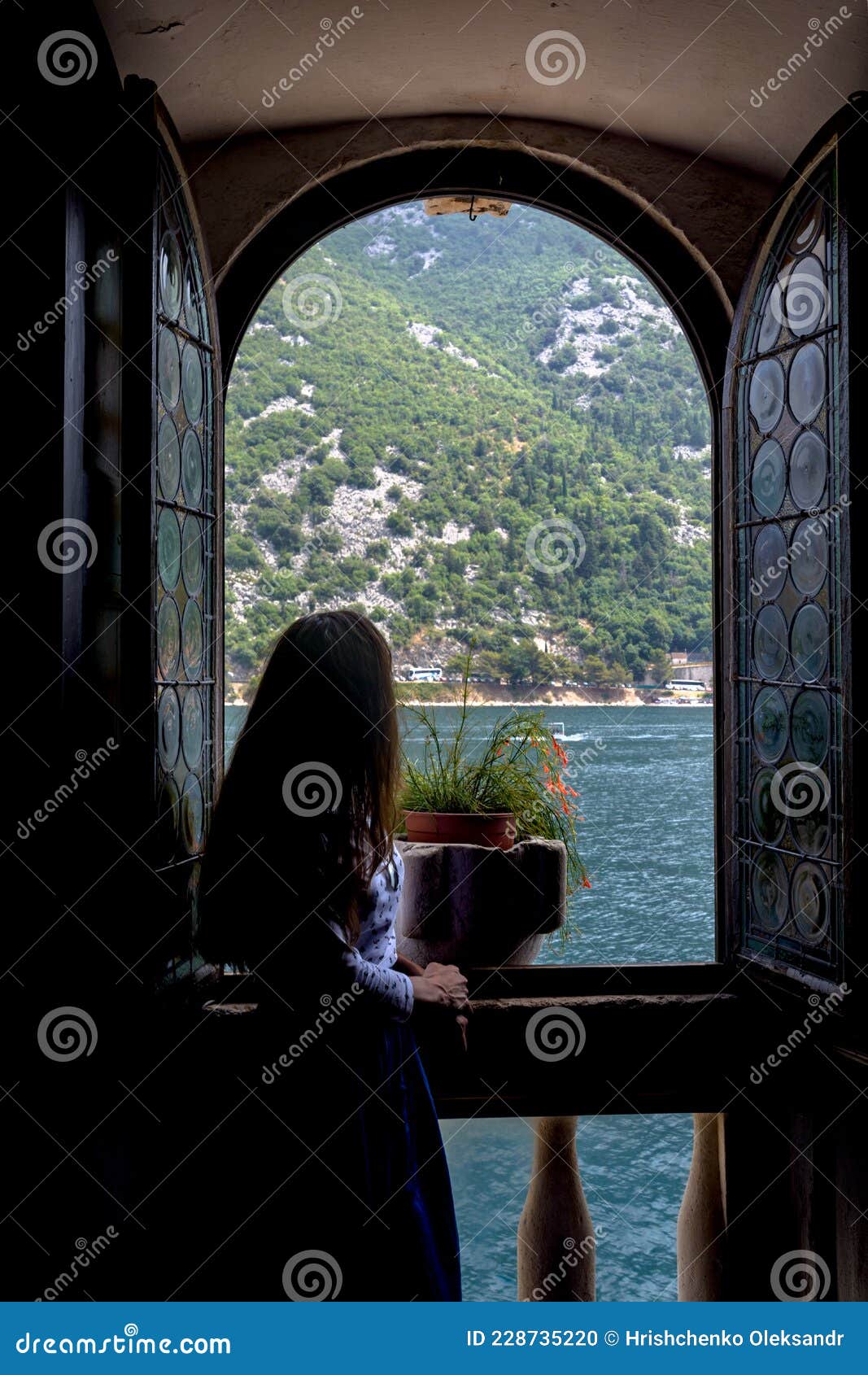 The Girl at the Window Overlooking the Sea Stock Photo - Image of coast ...