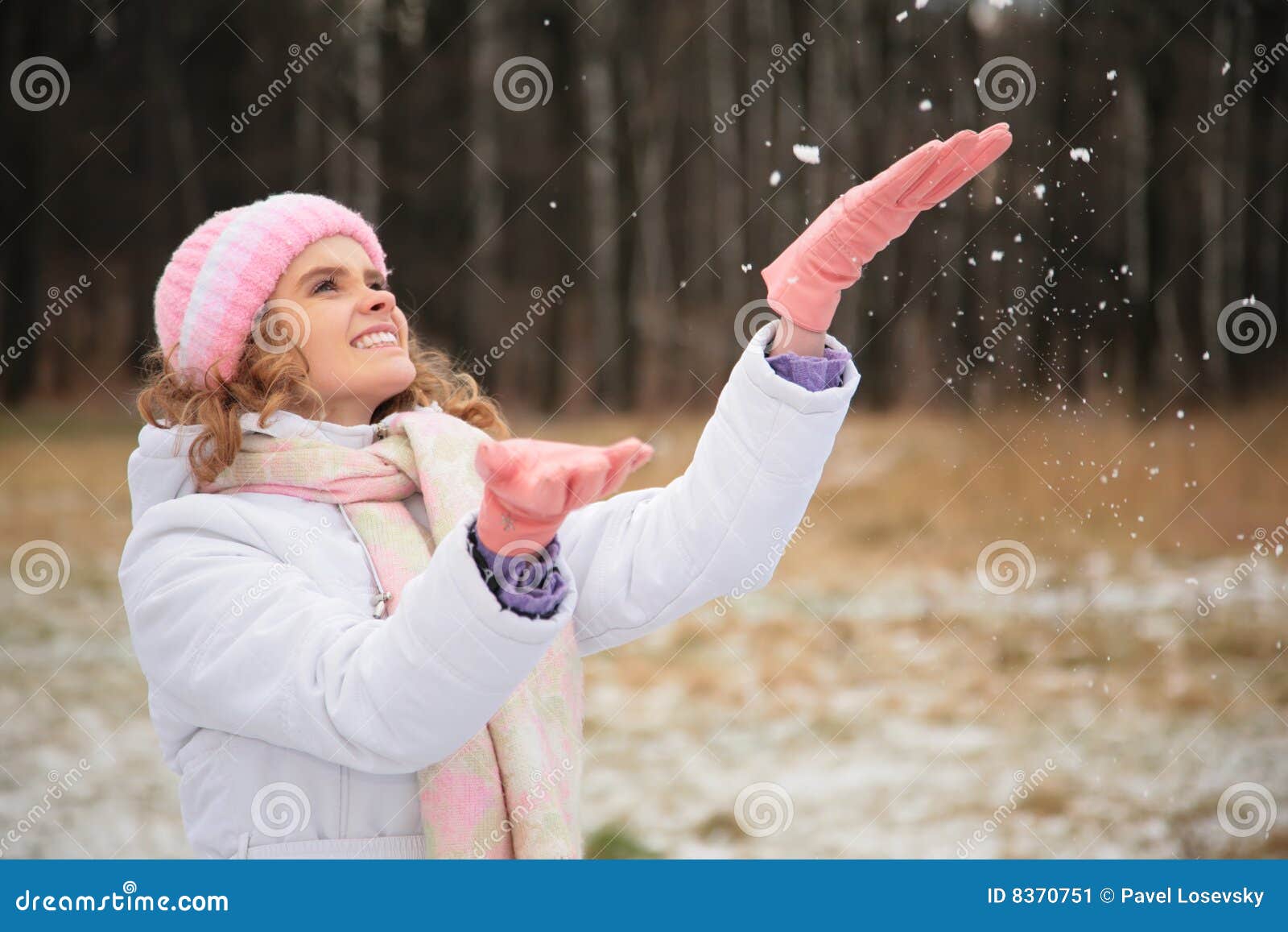 Girl in Winter Catches Snowflakes Stock Image - Image of cool, female ...