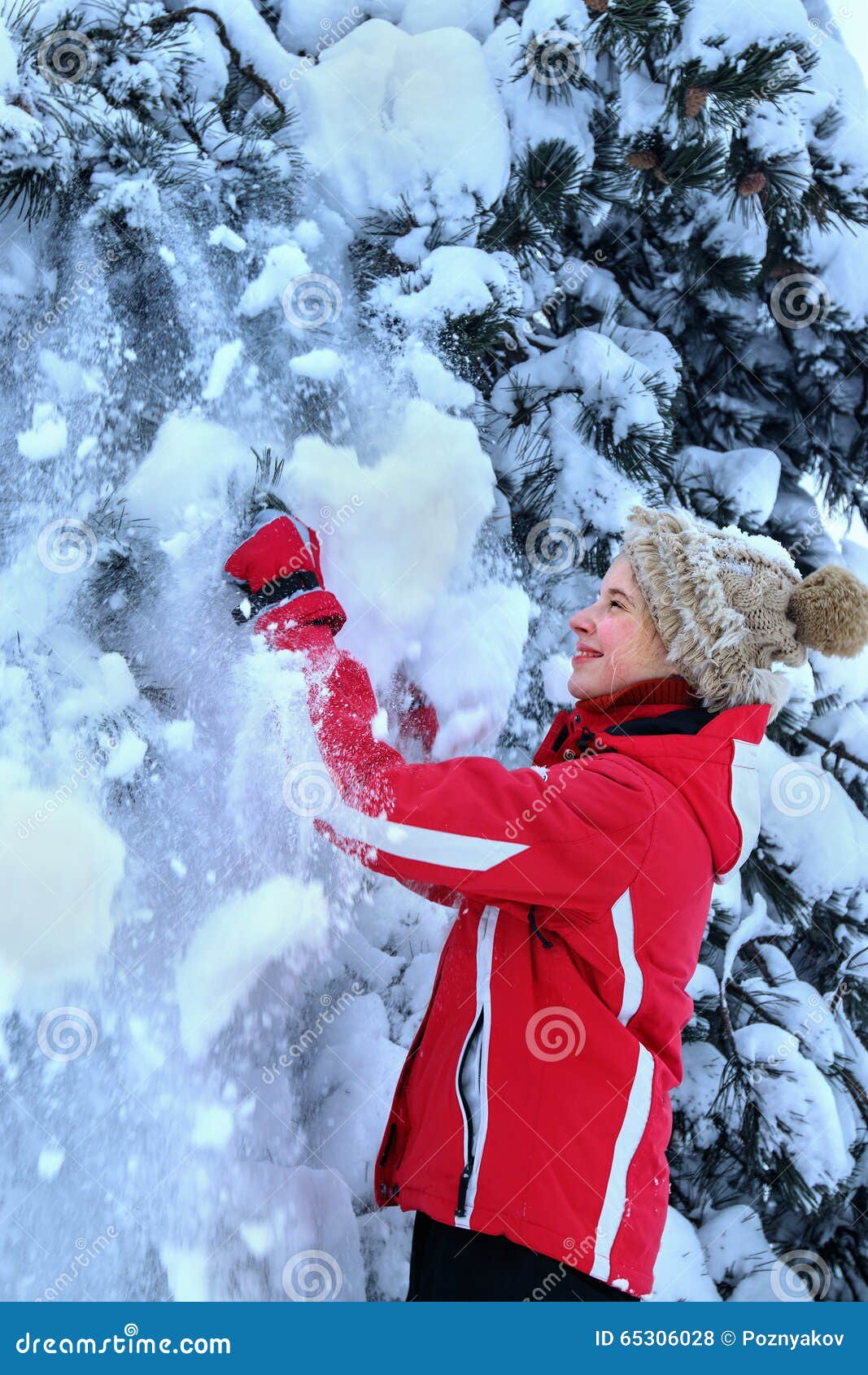 Girl in Winter Clothes with Falling Snow Stock Photo - Image of frost ...