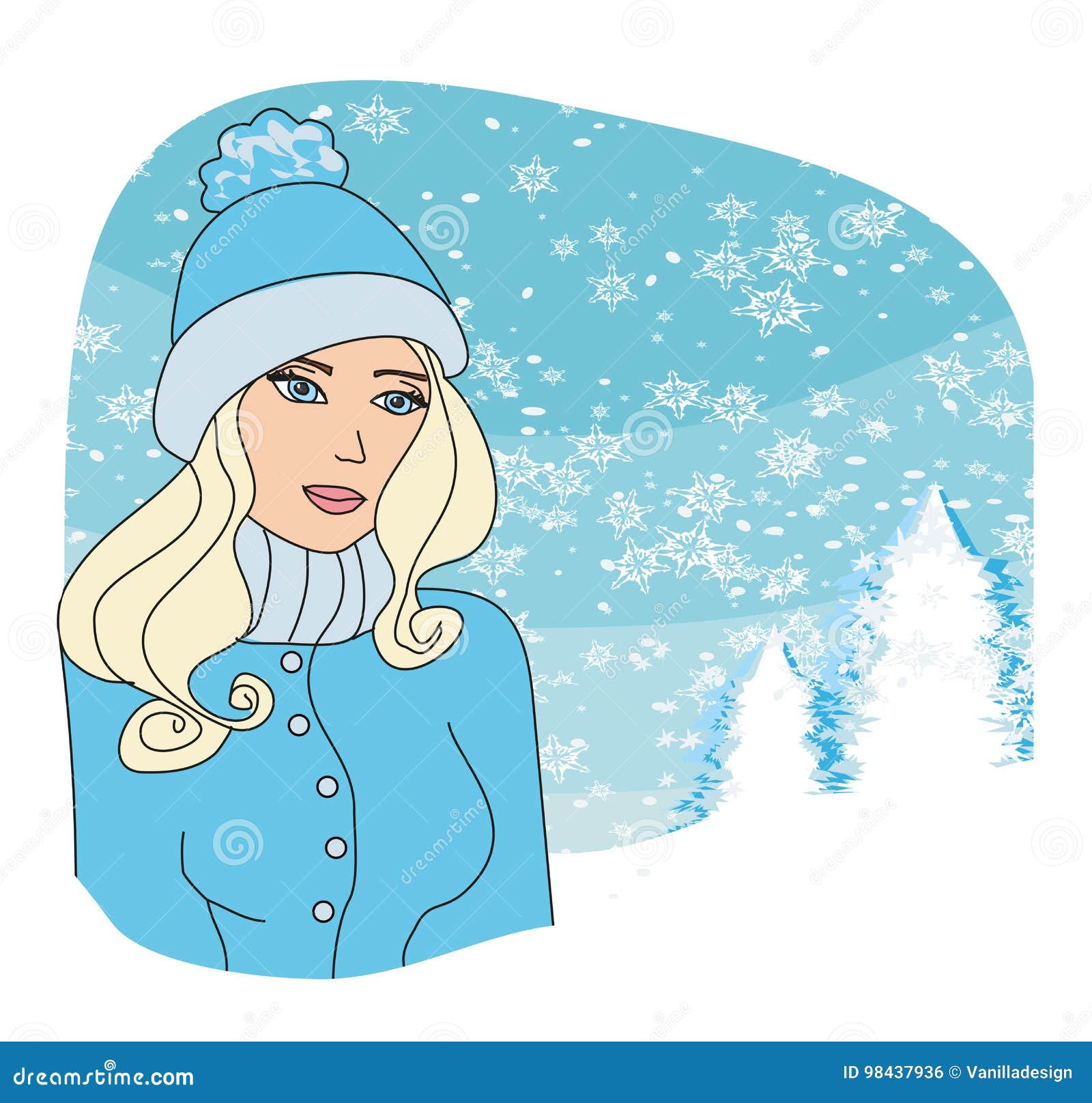 Girl on winter landscape stock vector. Illustration of modern - 98437936