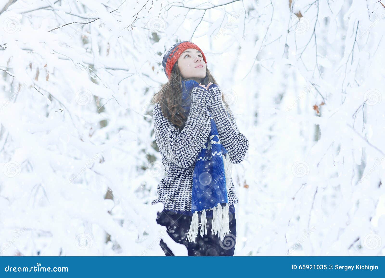 Girl in winter snow park stock image. Image of caucasian - 65921035