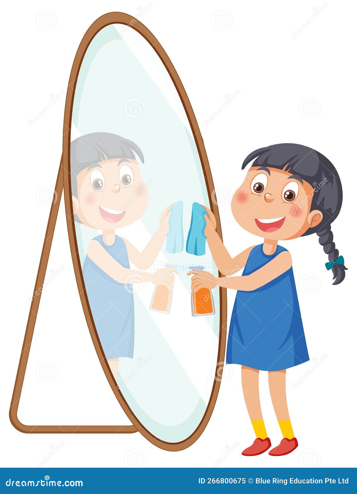 A Girl Wiping Mirror by Rag and Spray Stock Vector - Illustration of ...