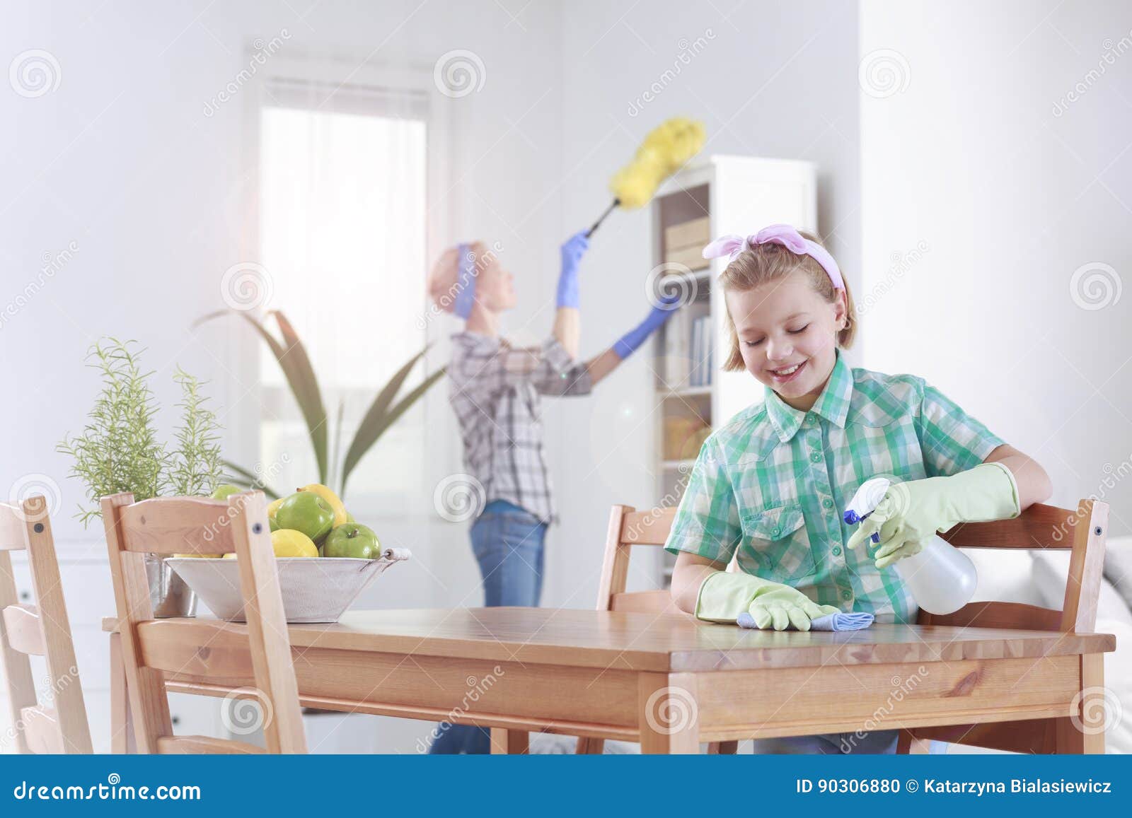 Girl wiping the table stock photo. Image of dining, house - 90306880
