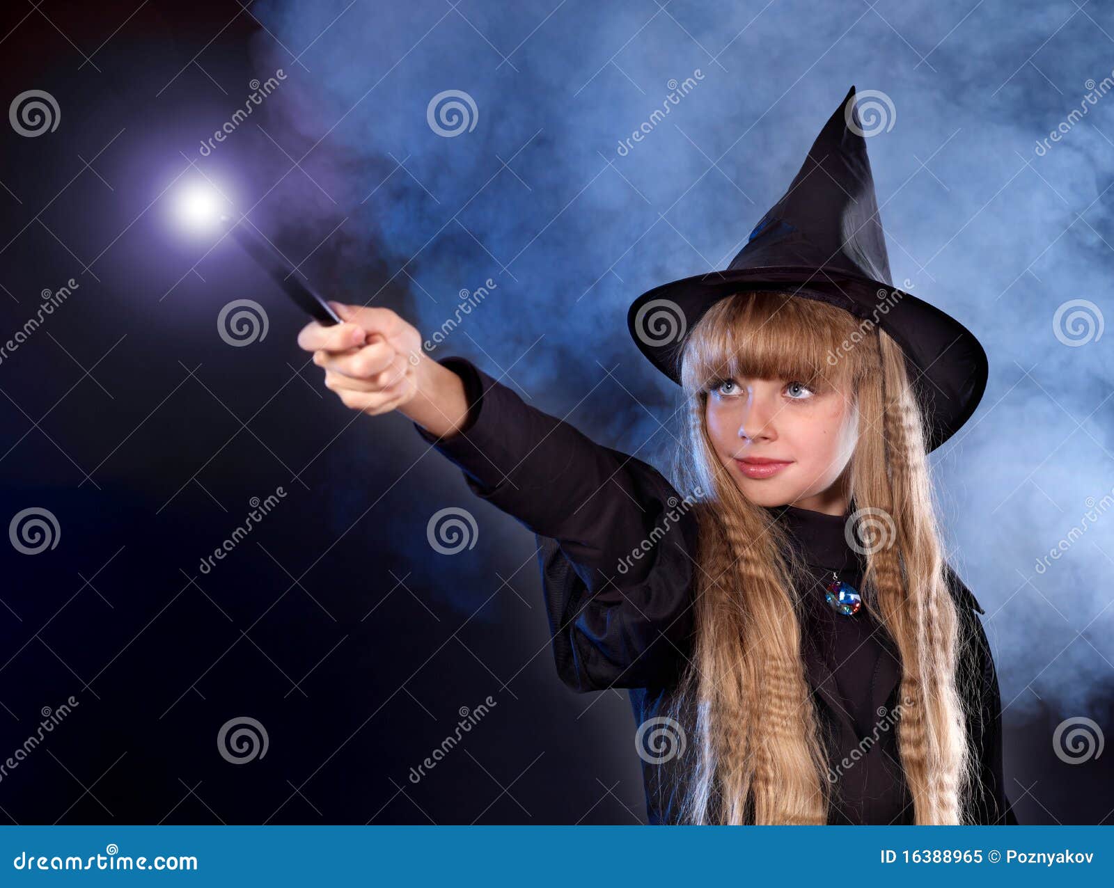 Girl in Witch S Hat with Magic Wand. Stock Image - Image of beauty ...