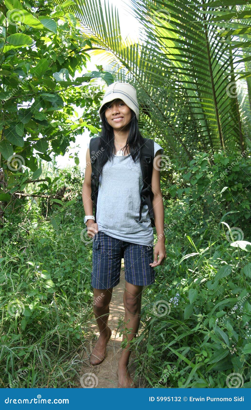 Girl wolking in nature stock photo. Image of green, backpacker - 5995132
