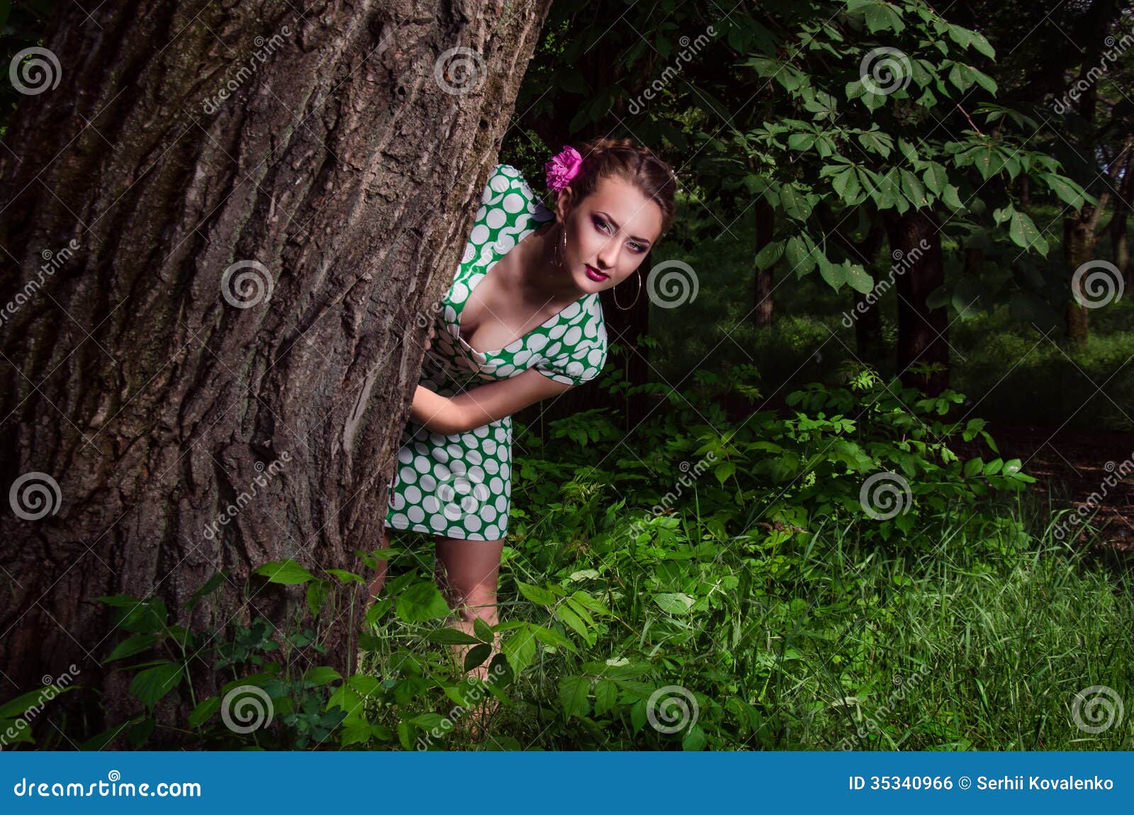 Girl in the wood stock photo. Image of tree, park, fashion - 35340966