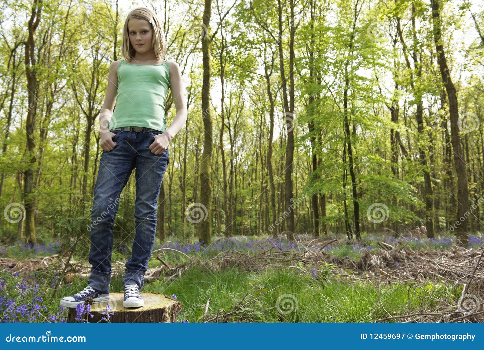 Girl In Woods Stock Image Image Of Landscape Stand 12459697