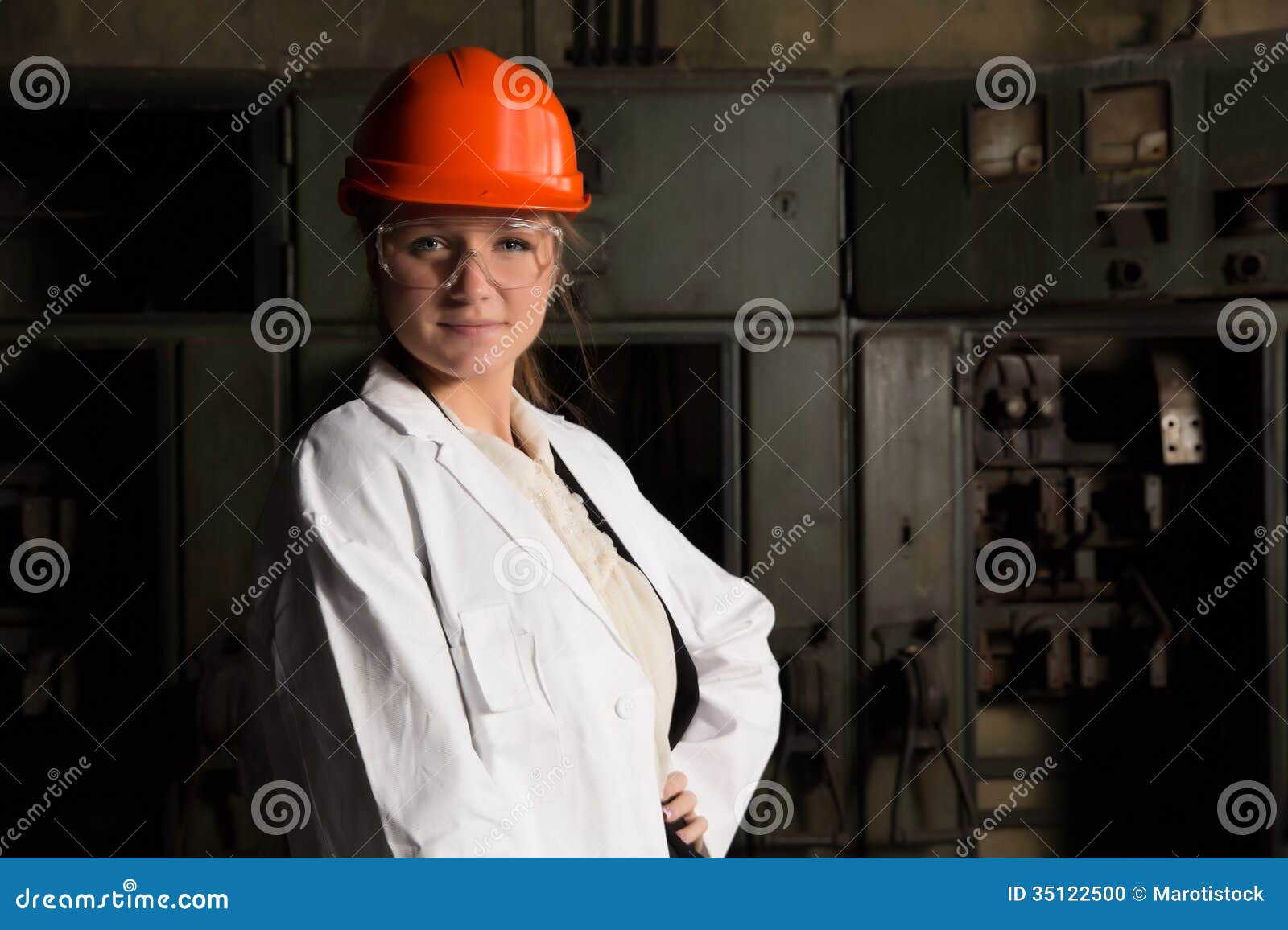 Girl worker in the factory stock photo. Image of engineer - 35122500