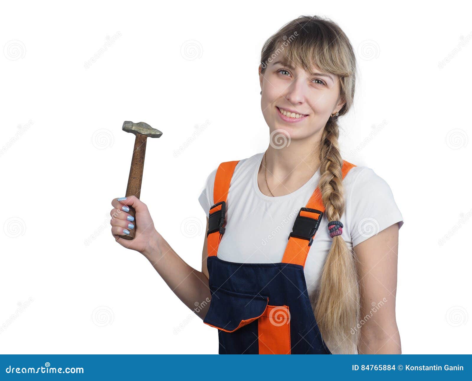 Girl worker with the tool stock photo. Image of holding - 84765884