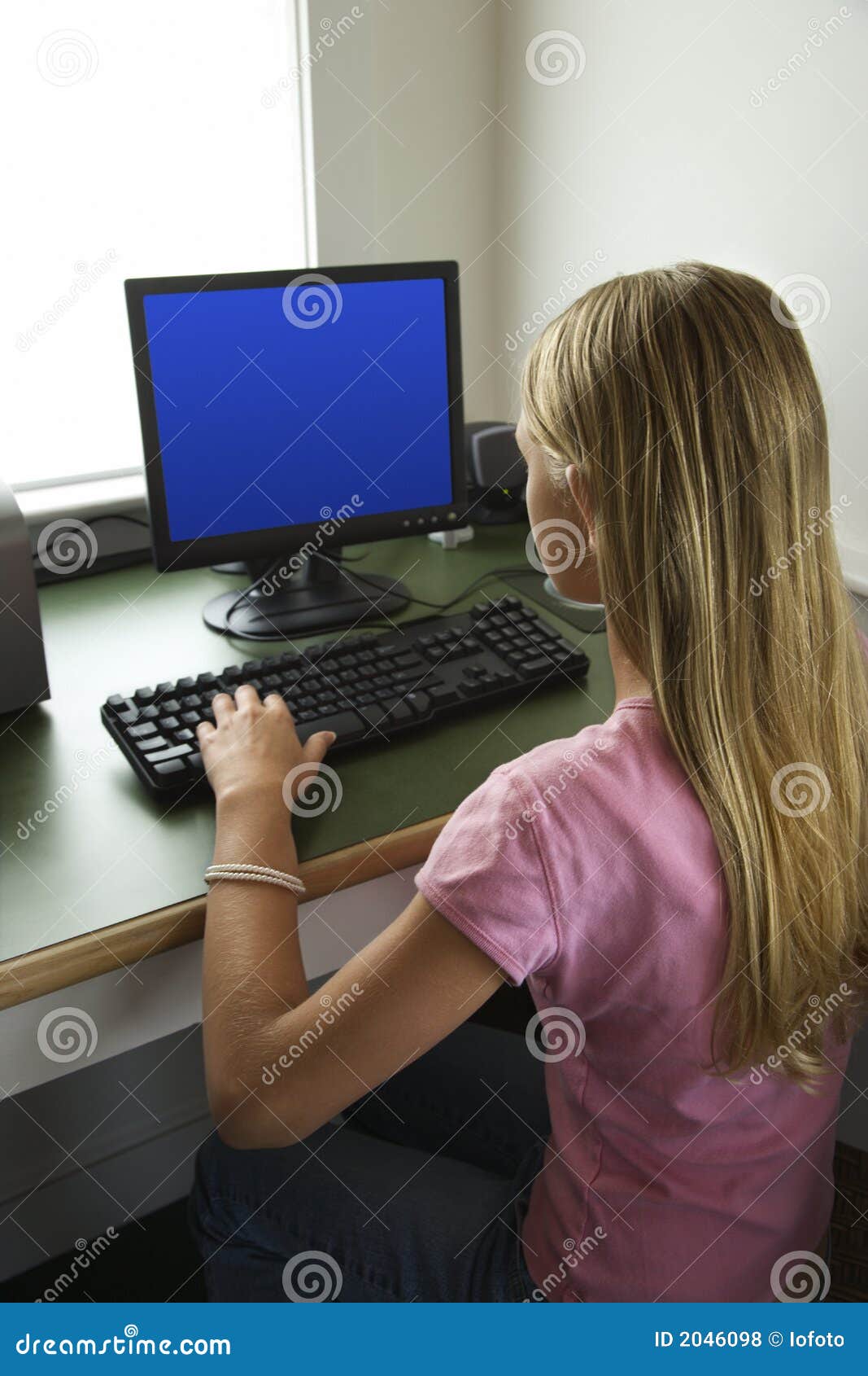 Girl working at computer stock photo. Image of monitor - 2046098