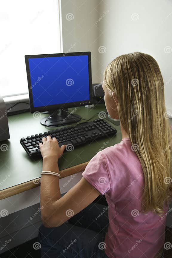 Girl working at computer stock photo. Image of monitor - 2046098