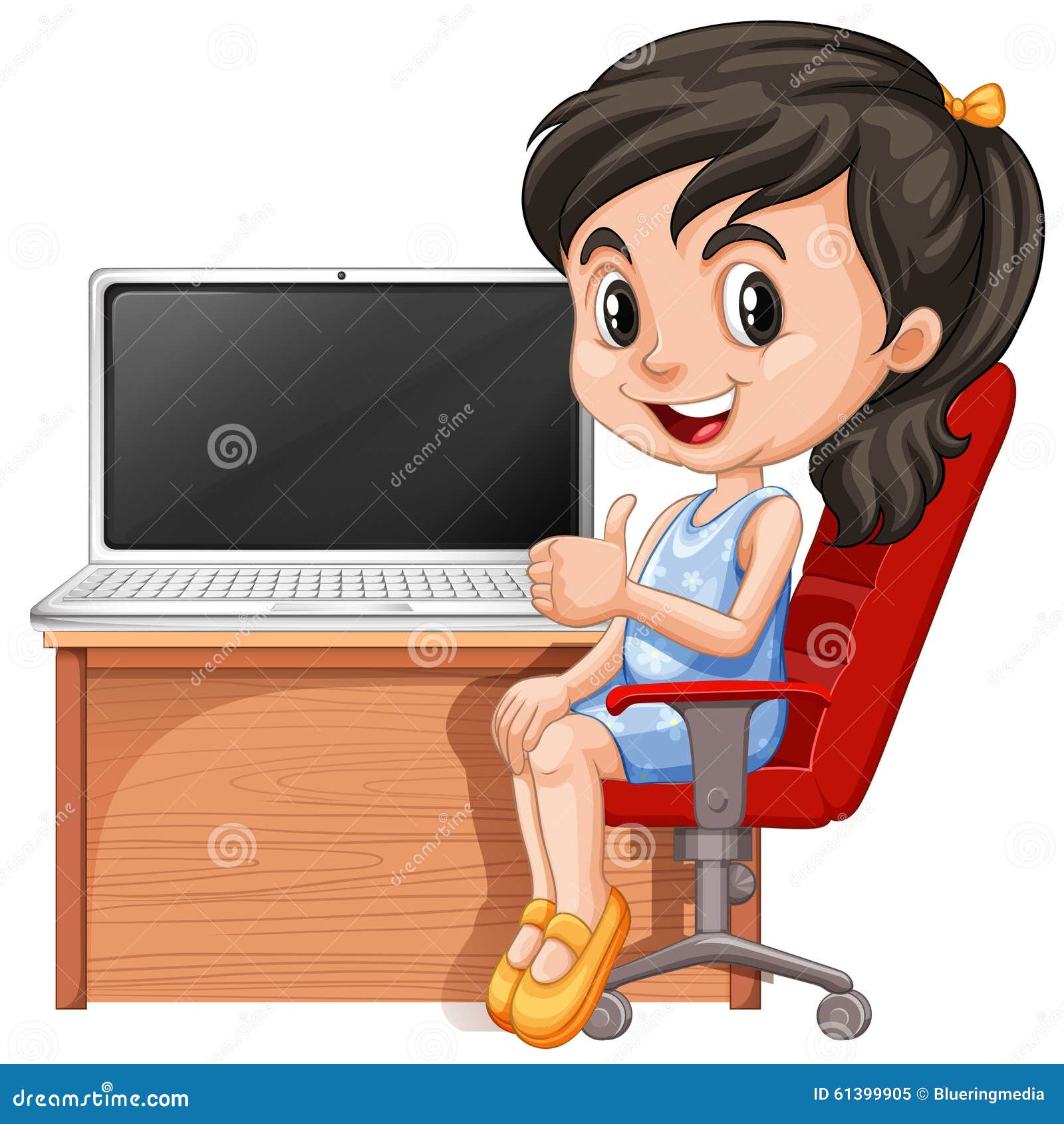 Girl working on computer stock vector. Illustration of school - 61399905