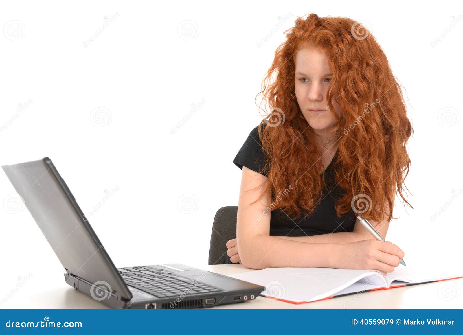 Girl is Working with the Computer Stock Image - Image of girl ...