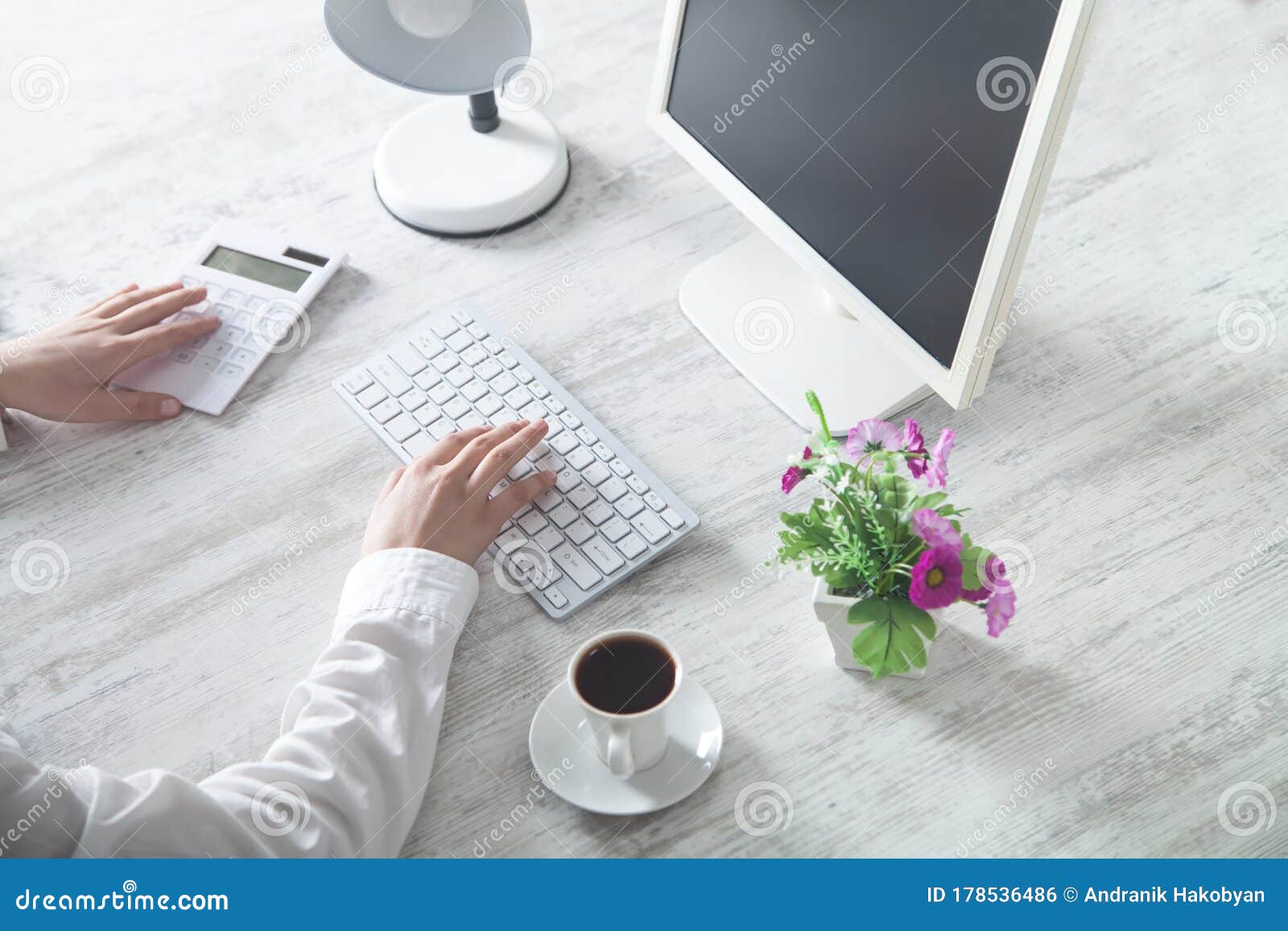 Girl Working on Computer at Office Stock Photo - Image of communication ...