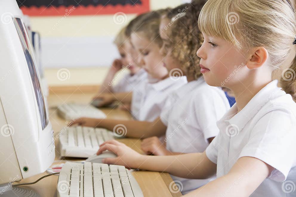 Girl Working on a Computer at Primary School Stock Photo - Image of ...