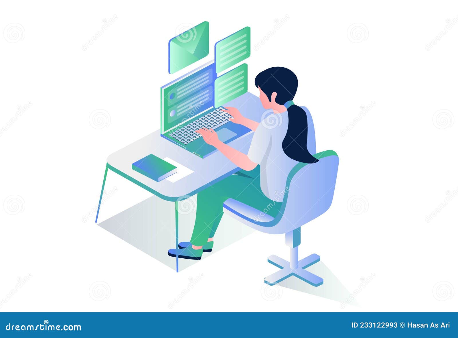 Girl Working at Computer Sending Email Stock Vector - Illustration of ...