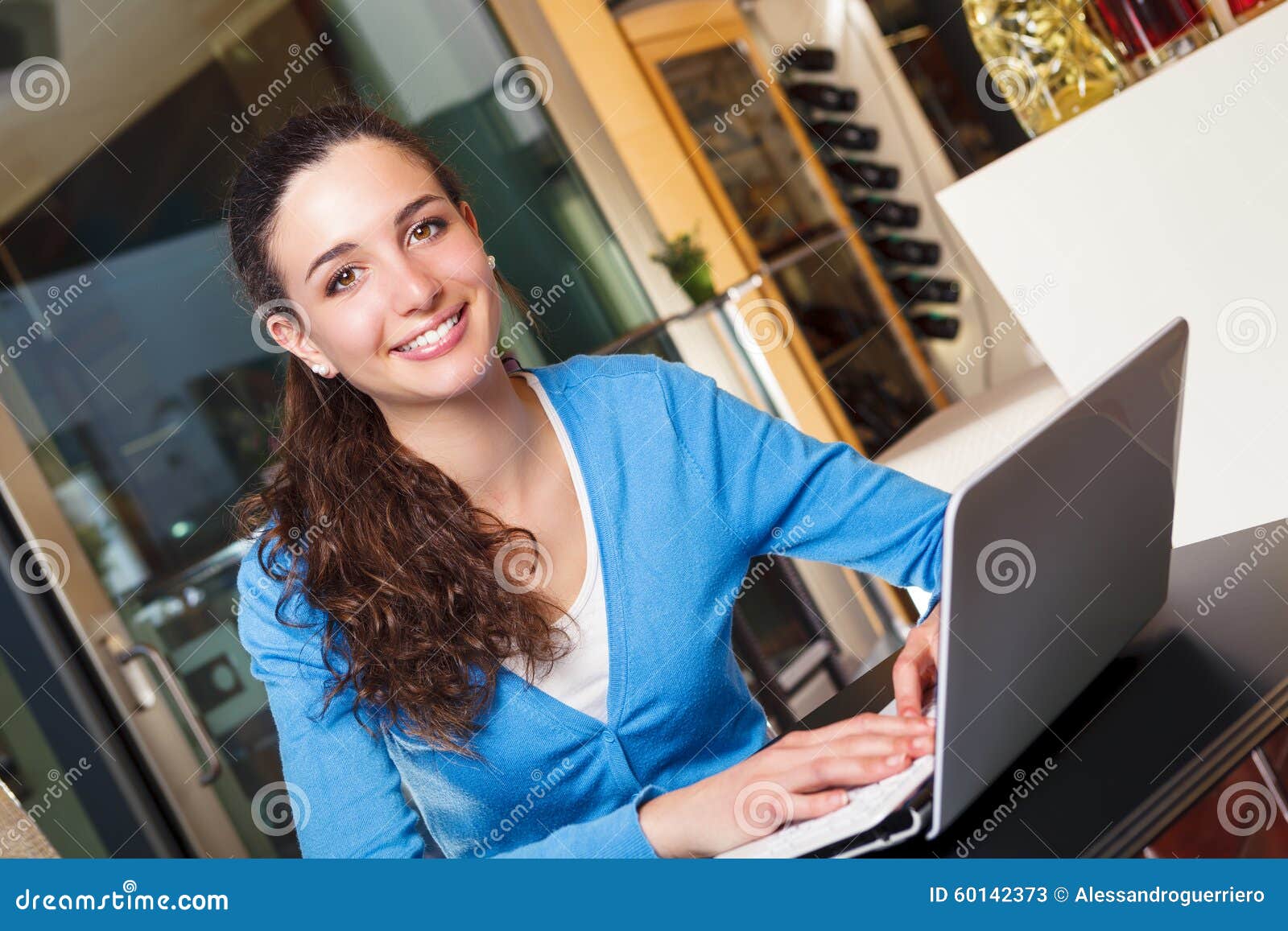 Girl working on a computer stock image. Image of coffeehouse - 60142373