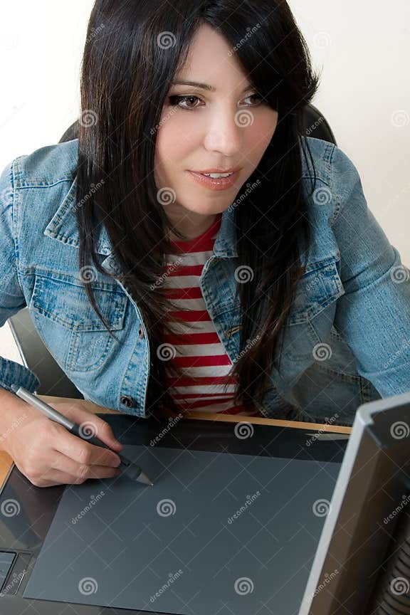 Girl Working On A Graphic Tablet Stock Image Image Of Mypeopleatwork