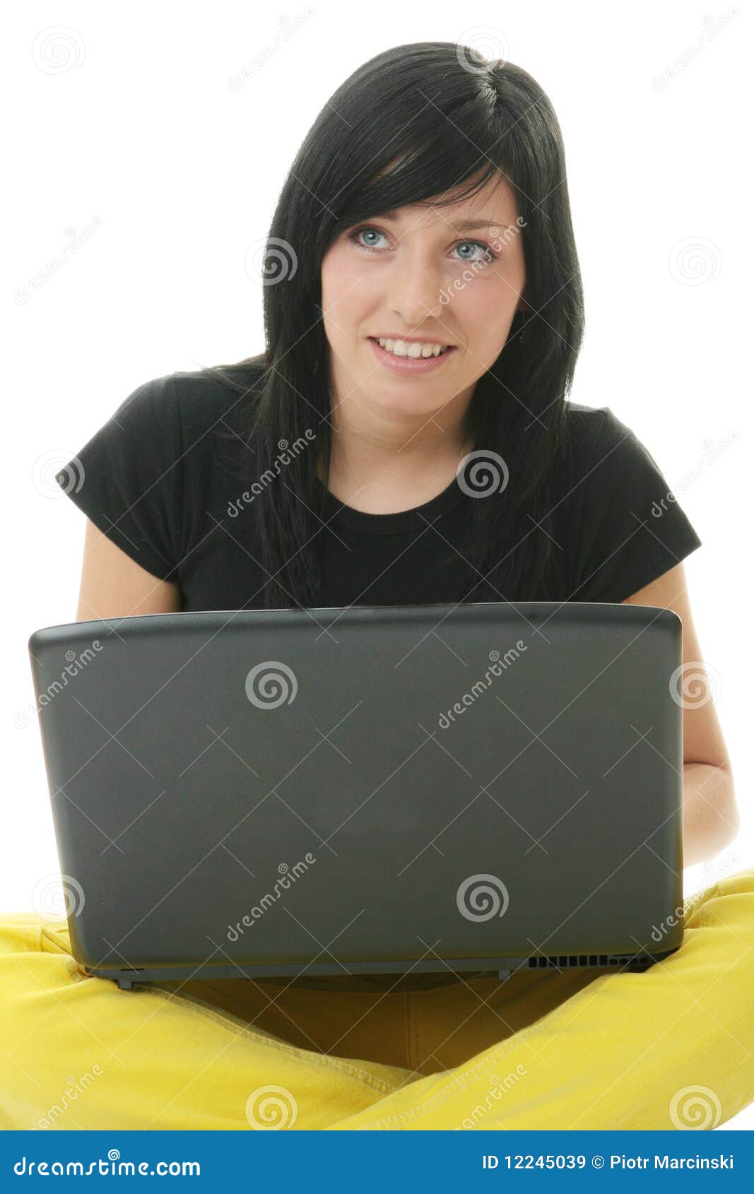 Girl Working on Her Laptop. Stock Image - Image of caucasian, floor ...