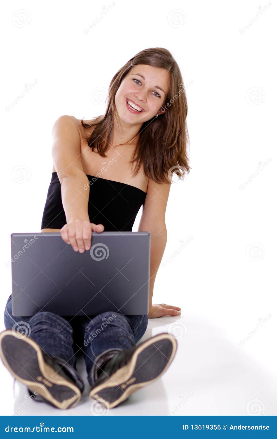 Girl working on a laptop stock photo. Image of look, people - 13619356