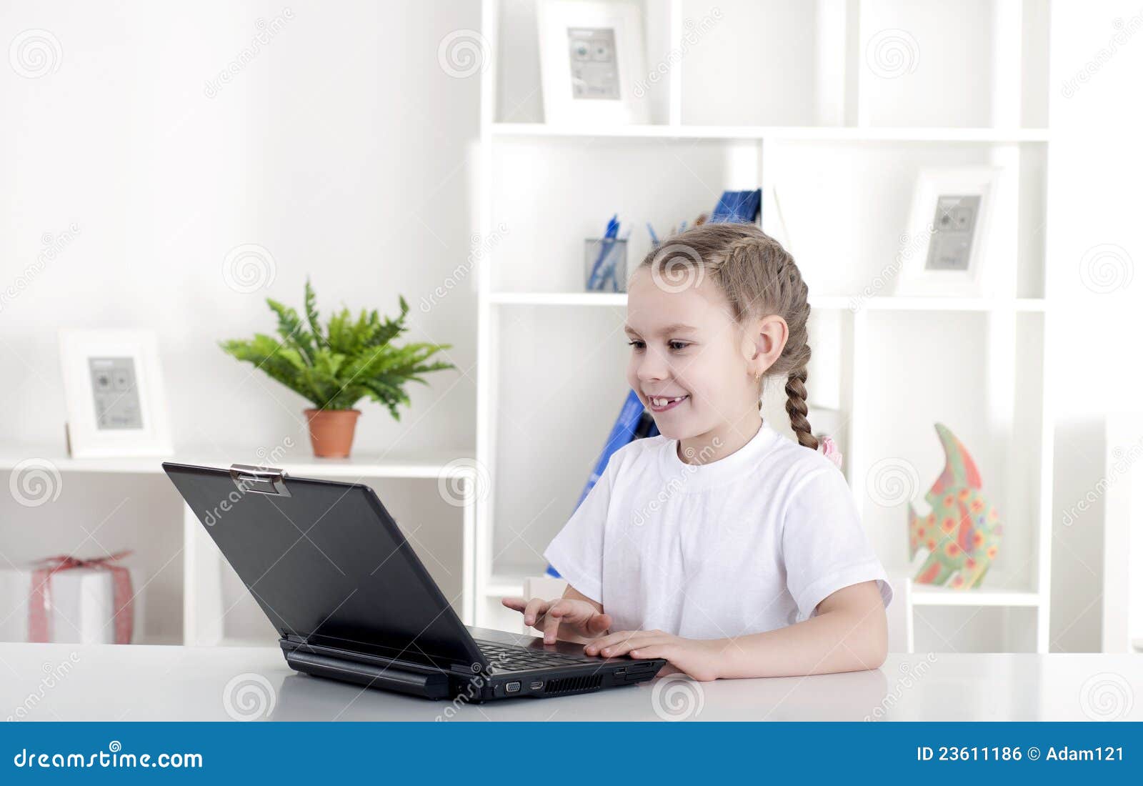 Girl working on laptop stock photo. Image of concept - 23611186