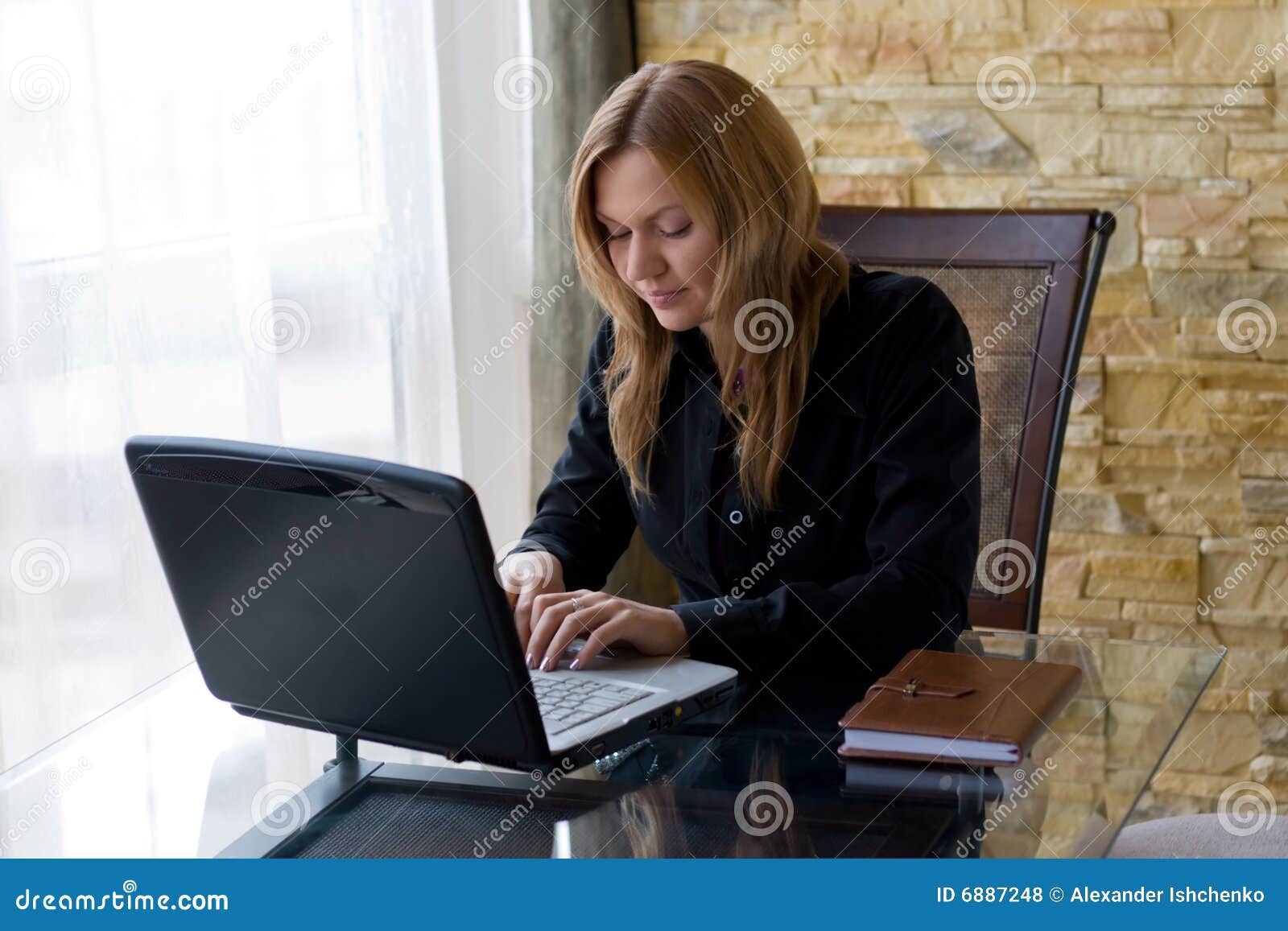 Girl working on laptop. stock photo. Image of adult, school - 6887248
