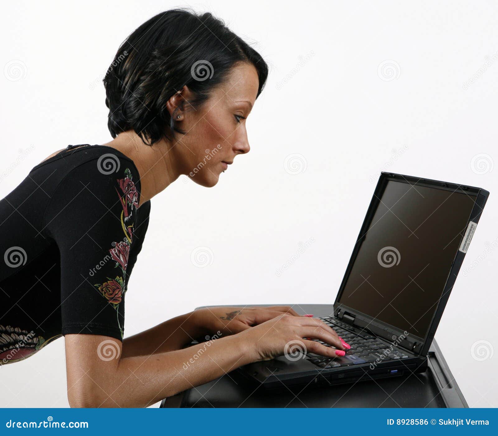 Girl working on laptop stock photo. Image of interior - 8928586