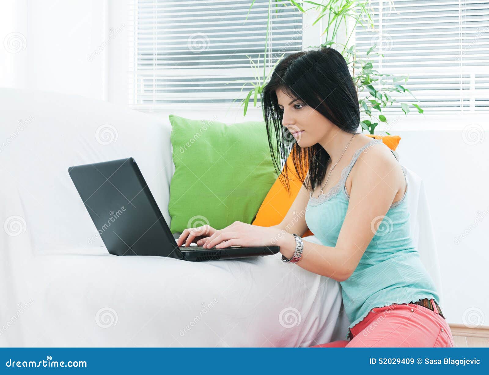 Girl working on laptop stock image. Image of hair, computer - 52029409