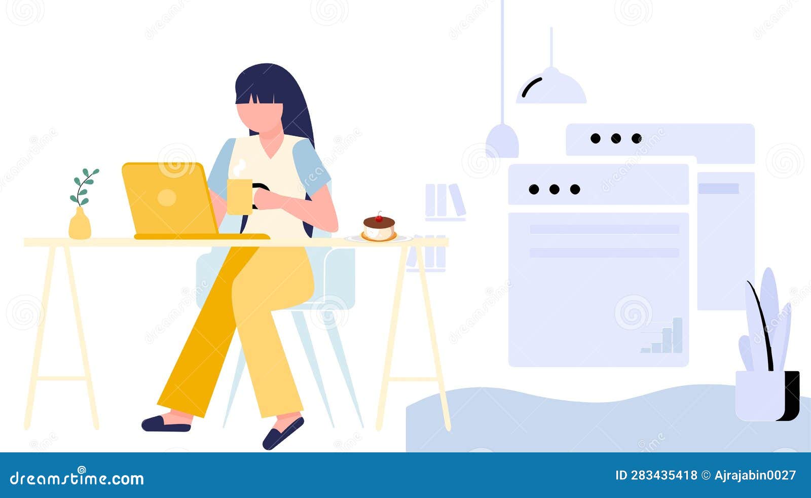 Girl Working in Laptop Office Vector Stock Vector - Illustration of ...