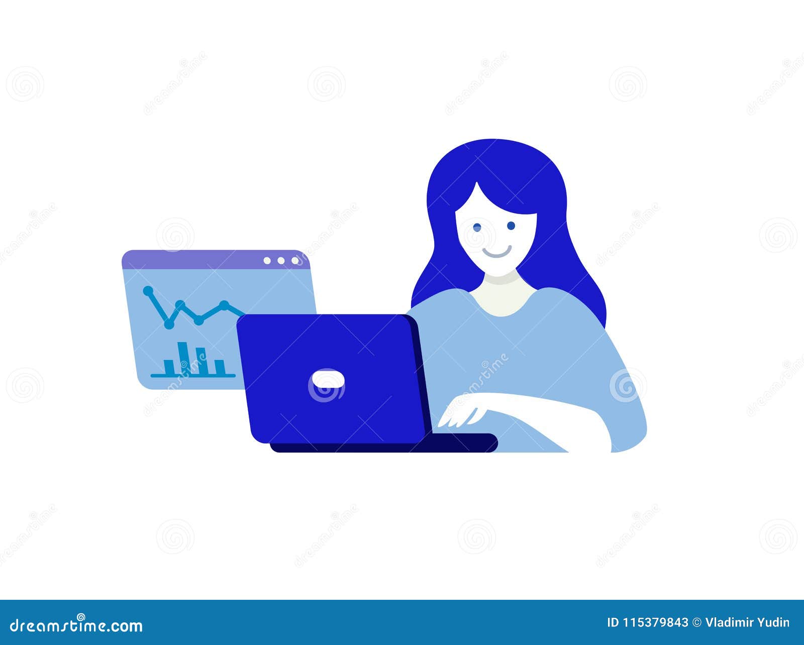 Girl working on laptop stock vector. Illustration of modern - 115379843